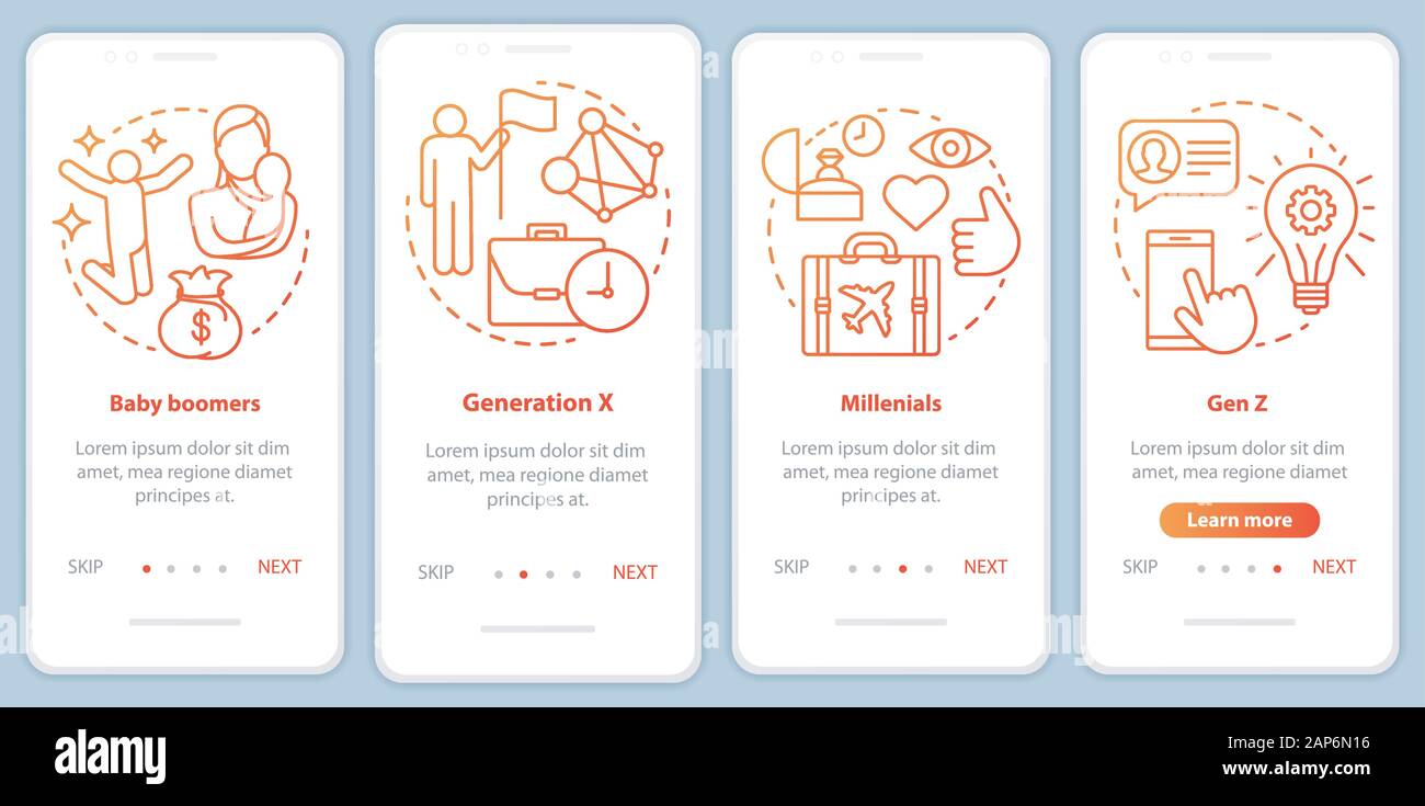 Generation onboarding mobile app page screen vector template ...