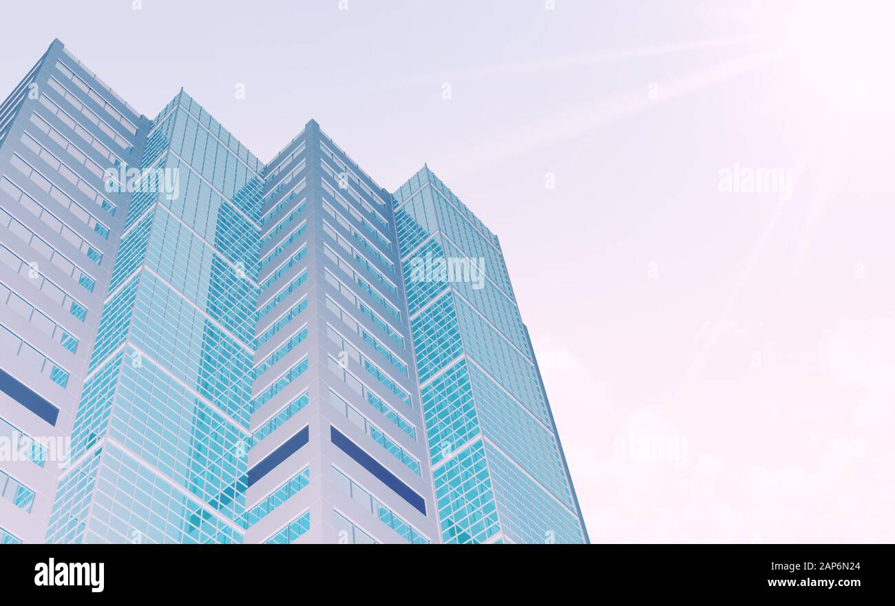 top part skyscraper in bottom view. 3d rendering Stock Photo - Alamy