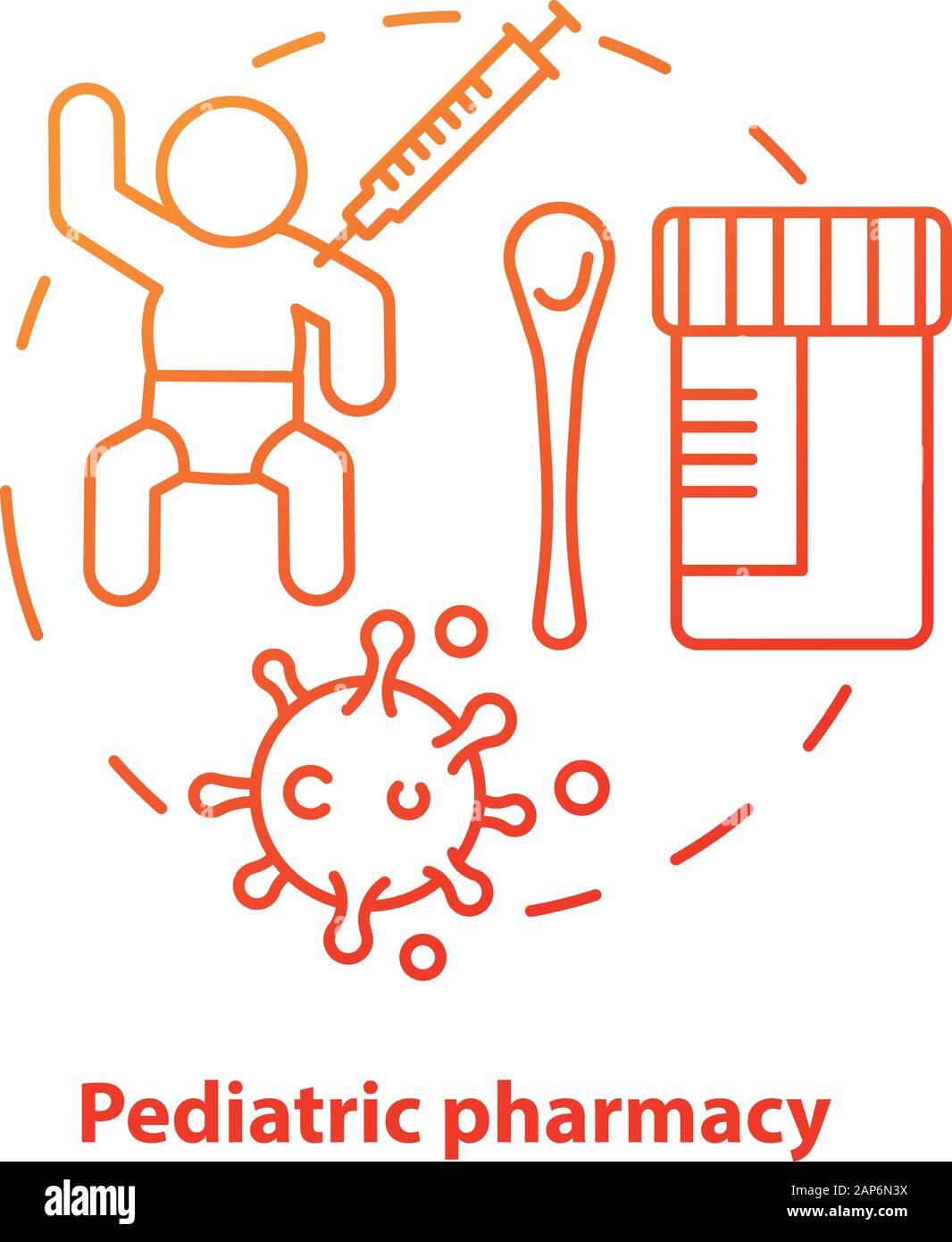 Pediatric pharmacy concept icon. Children medication idea thin line ...