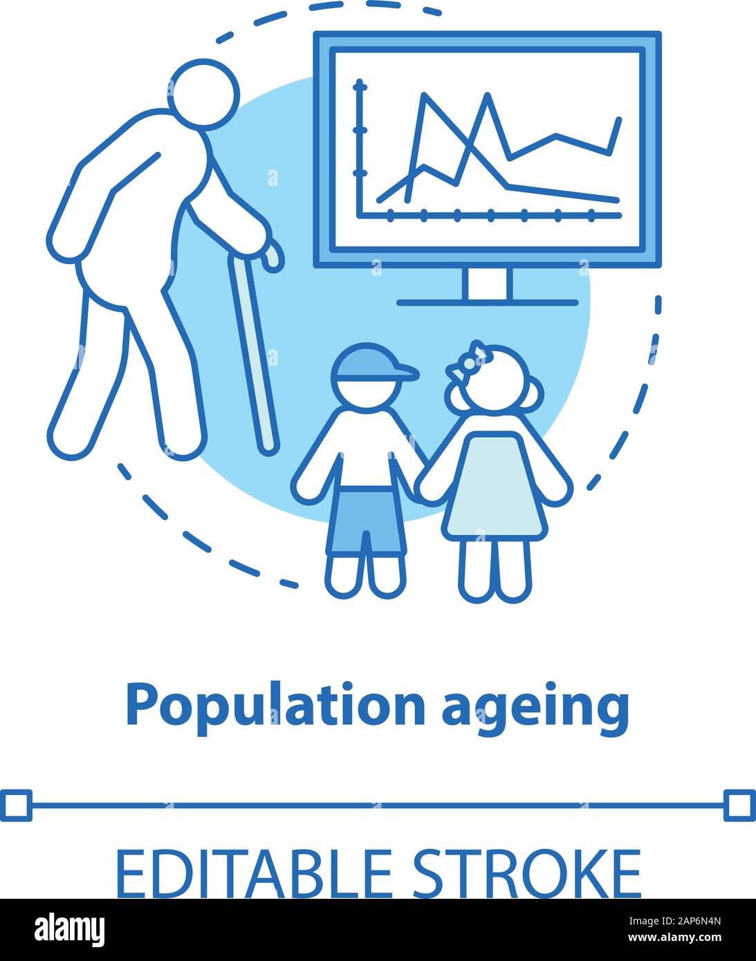 Population ageing concept icon. Elderly people number increasing on ...