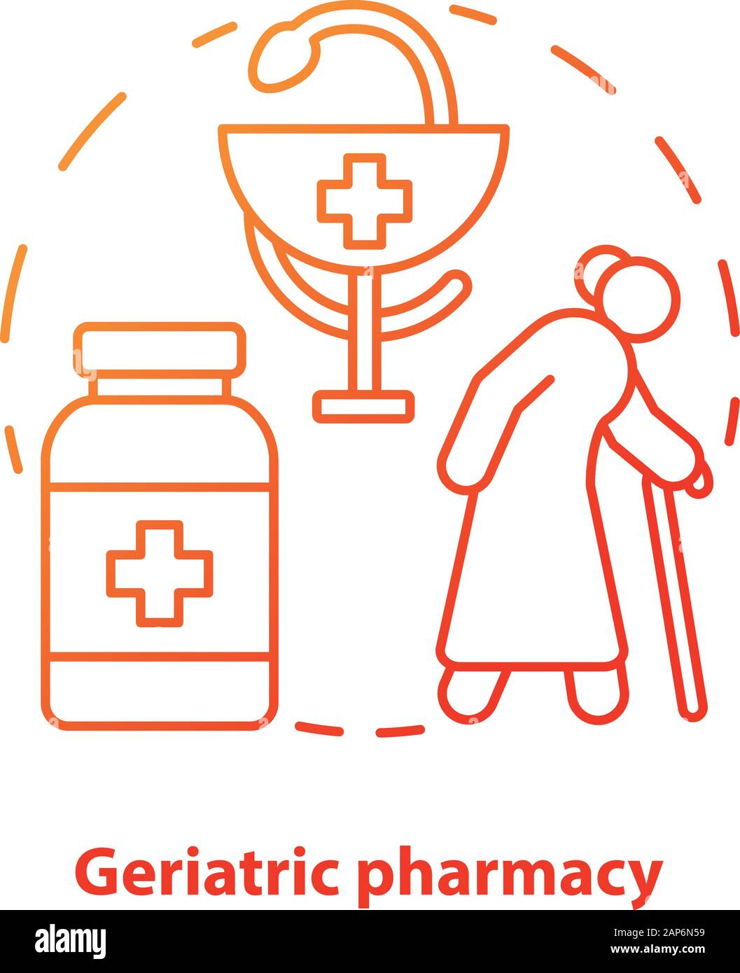 Pharmacy concept icon. Geriatric patient treatment idea thin line ...