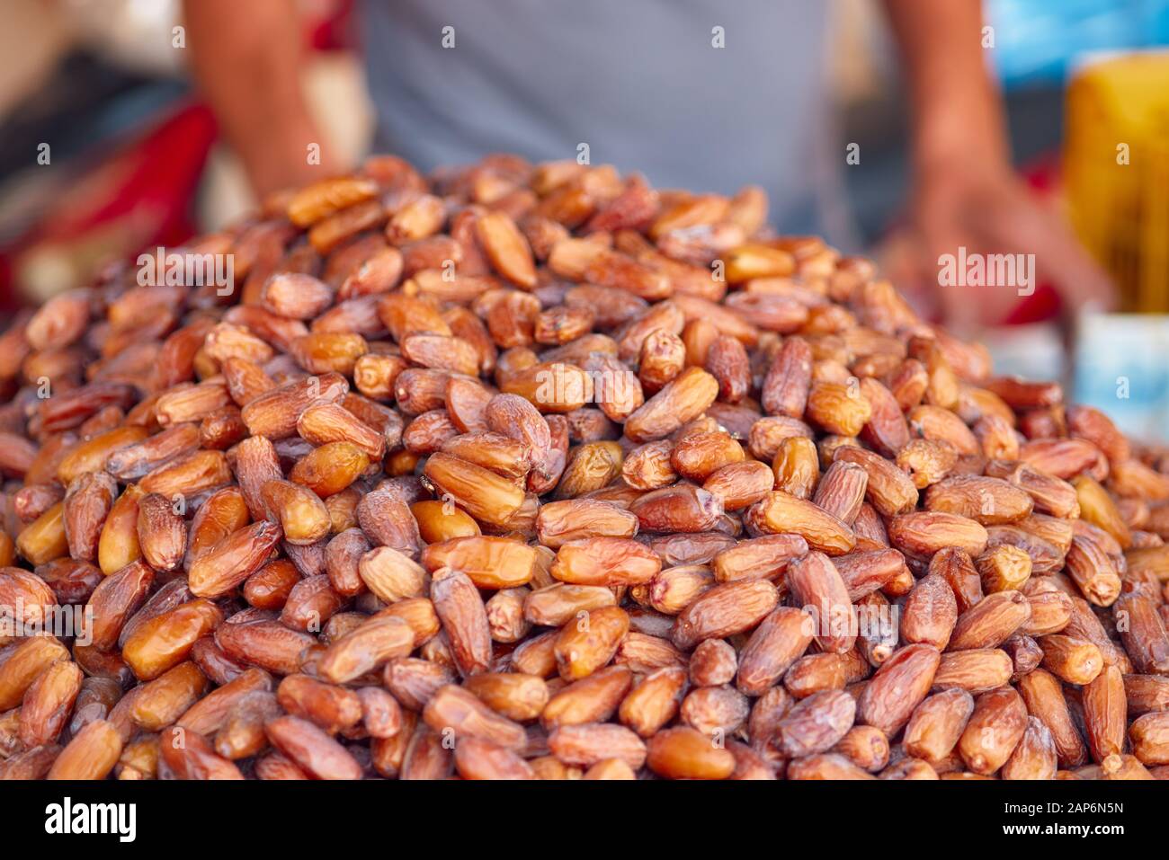 Traditional Tunisian market, close-up of dates, typical fruit of ...