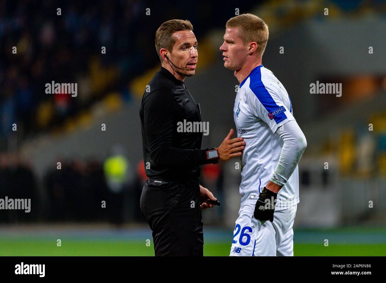 Kiev - Mar 14, 2019: Mykyta Burda 26. Dynamo Kyiv - Chelsea London ...