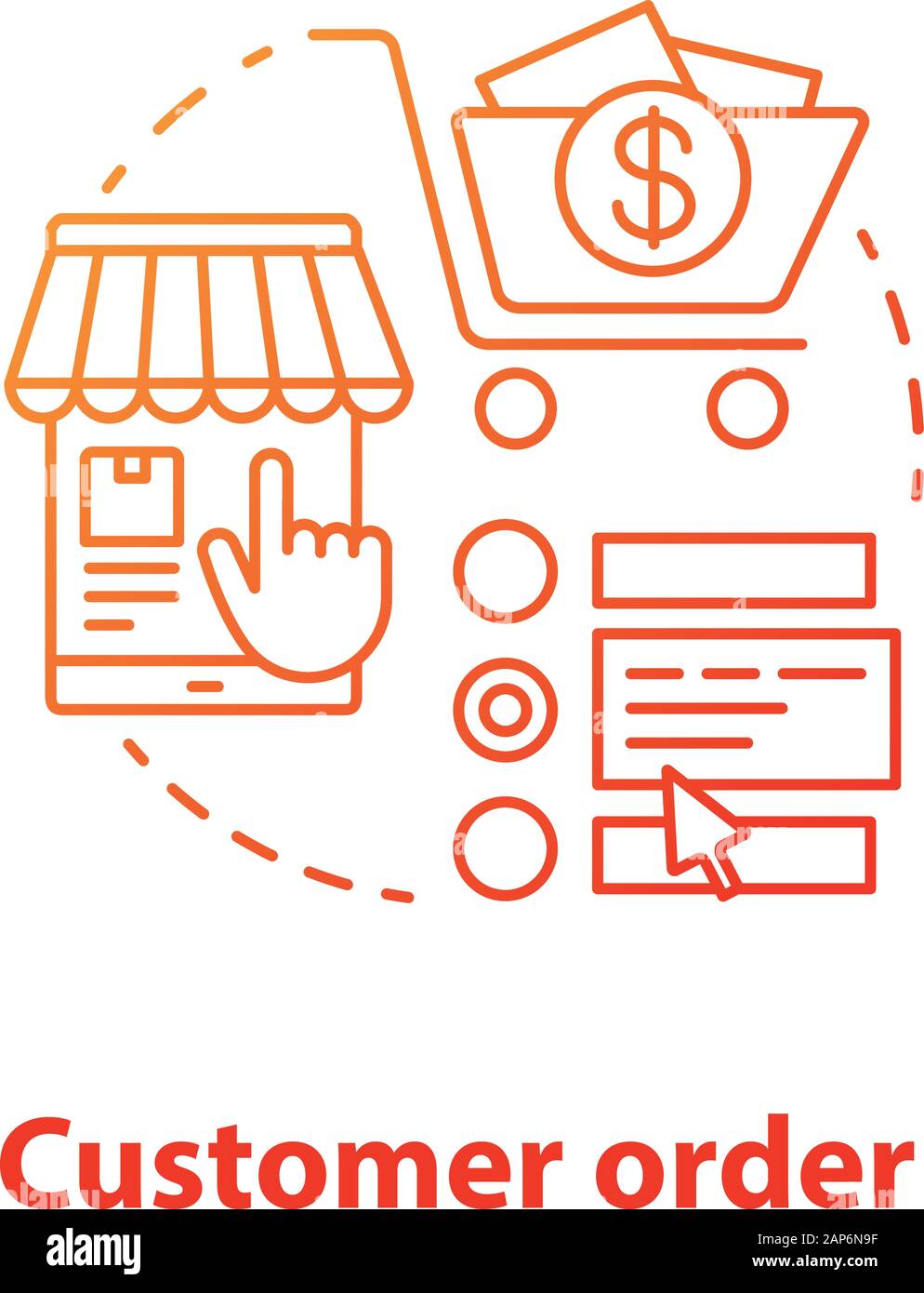 Customer order red concept icon. Online shopping application idea thin ...