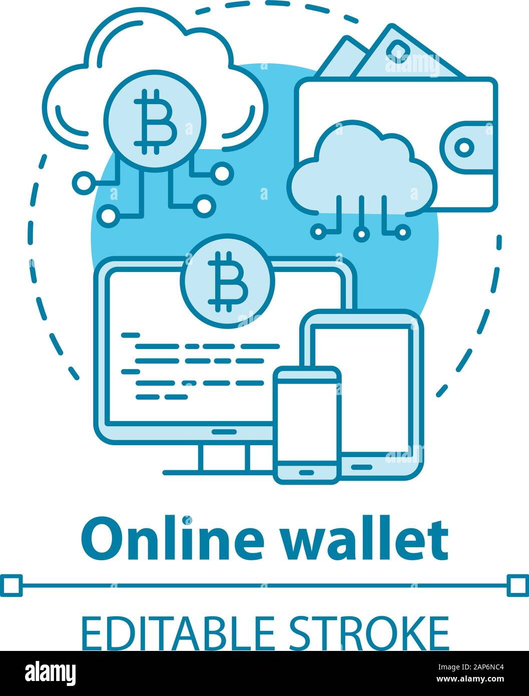 Online wallet blue concept icon. Electronic banking idea thin line ...
