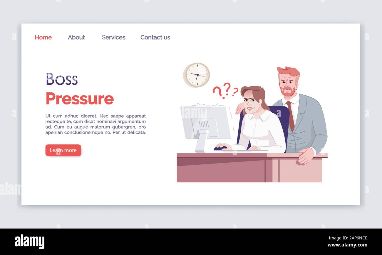 Boss pressure landing page vector template. Everyday stress website ...