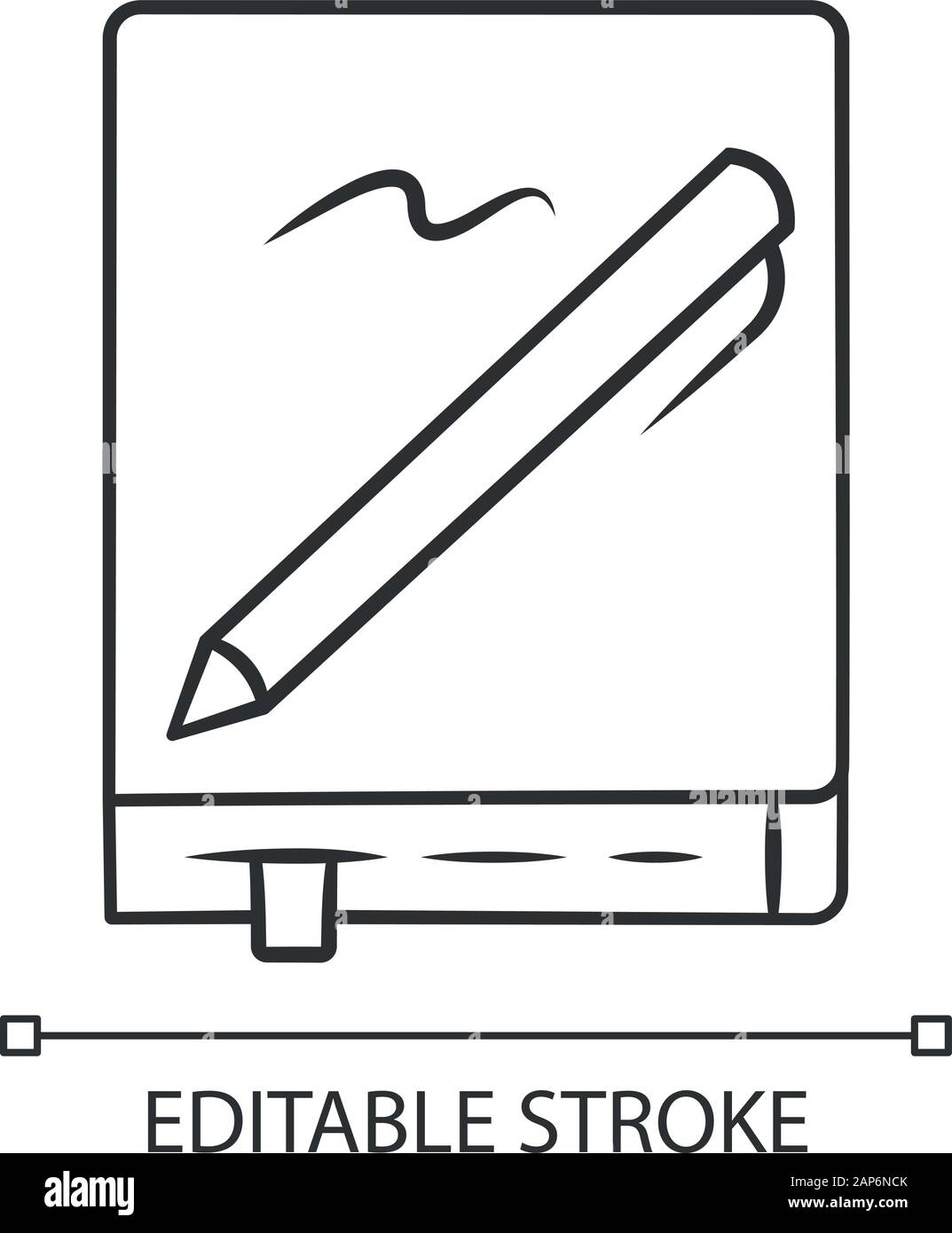 Notebook with pen linear icon. Notepad, diary, stationary item. Taking ...