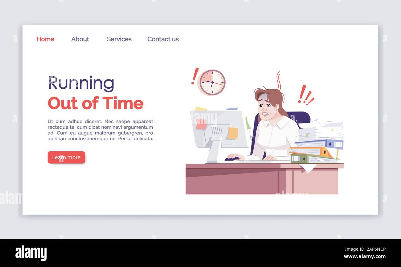 Running out of time landing page vector template. Everyday stress ...