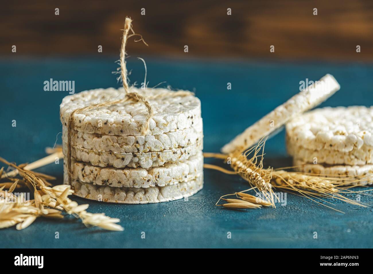 Stack of rice cakes. American puffed rice cakes. Healthy snacks with ...
