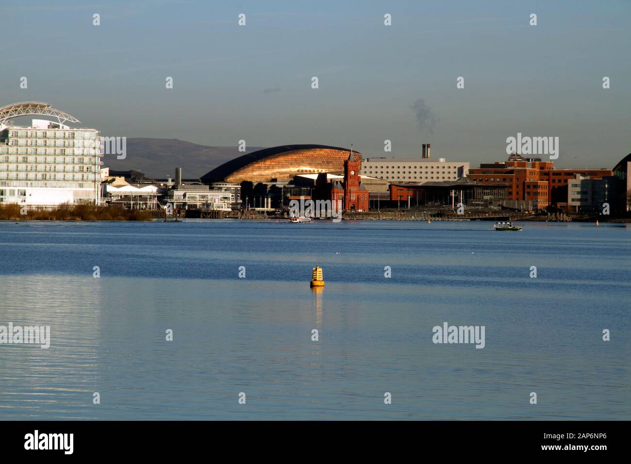 View overlooking Cardiff Bay showing official buildings in the ...