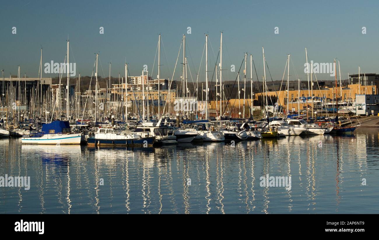 View overlooking Cardiff Bay showing official buildings in the ...