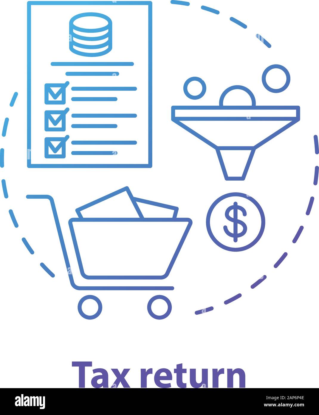 Tax return blue concept icon. Earned income calculation idea thin line ...