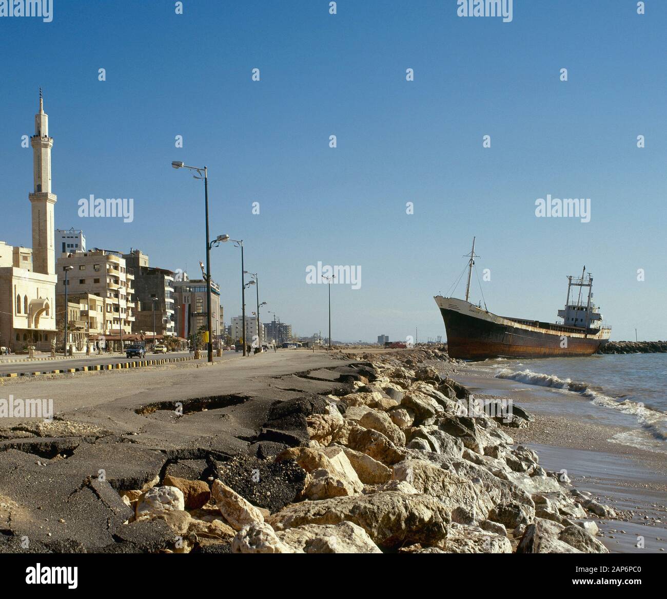 Syrian Arab Republic, Tartus. View of the seafront. Photo taken before ...