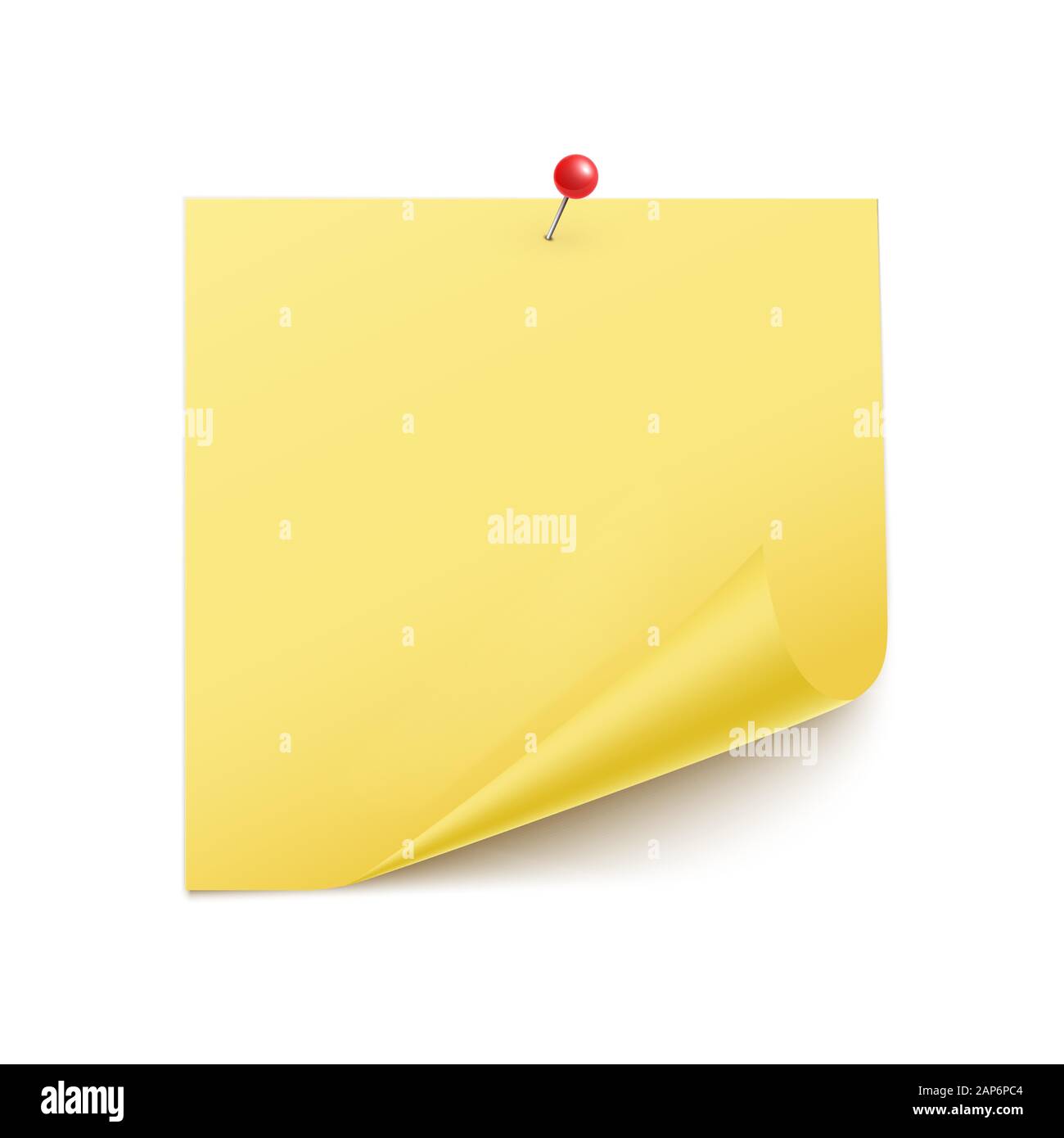 Square sheet of paper with a curled corner pins with a pushpin ...