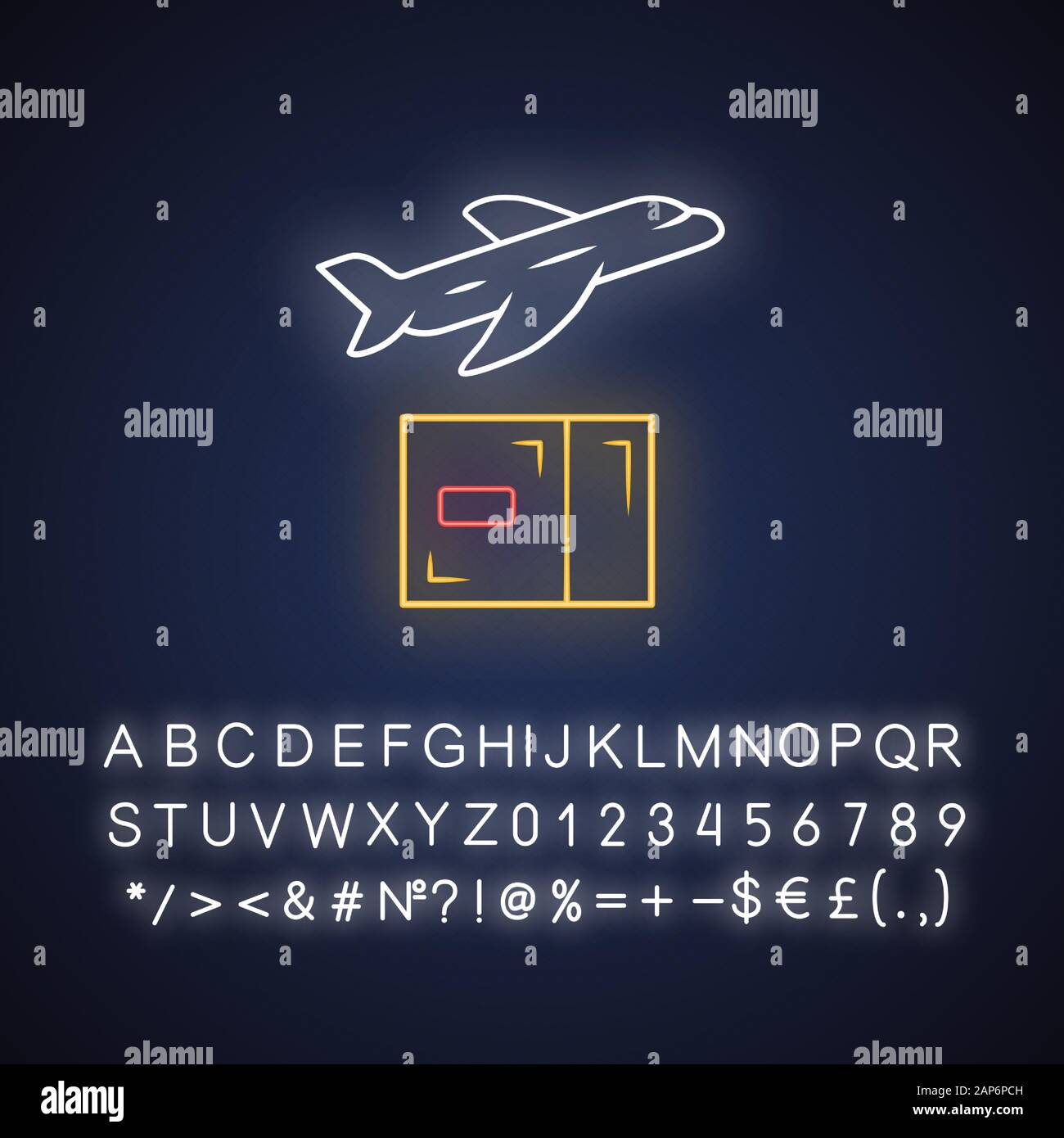 Delivery by plane neon light icon. International cargo shipping. Air ...