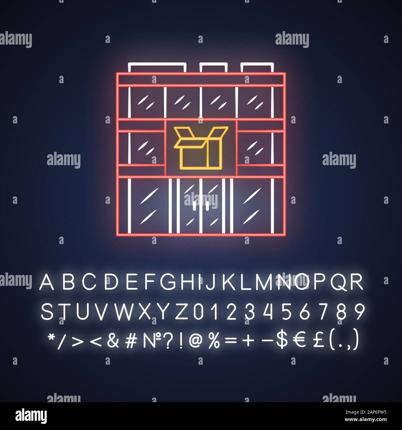 Post office building neon light icon. Postal warehouse facilities ...