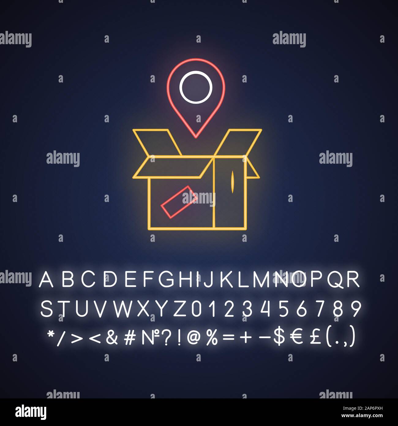 Parcel tracking neon light icon. Package location monitoring. Order ...