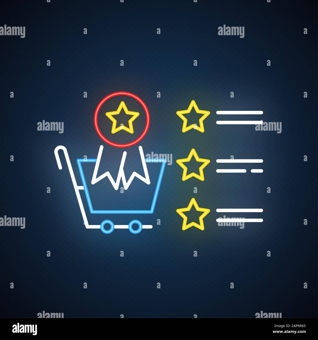Best seller list neon light icon. Star rating store review. Best ...