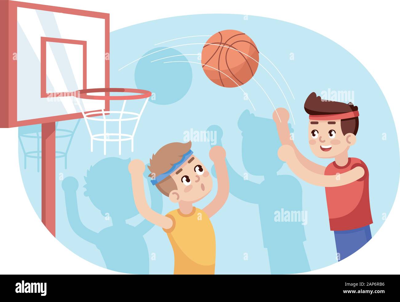 Boys playing basketball flat vector illustration. Sports section for ...
