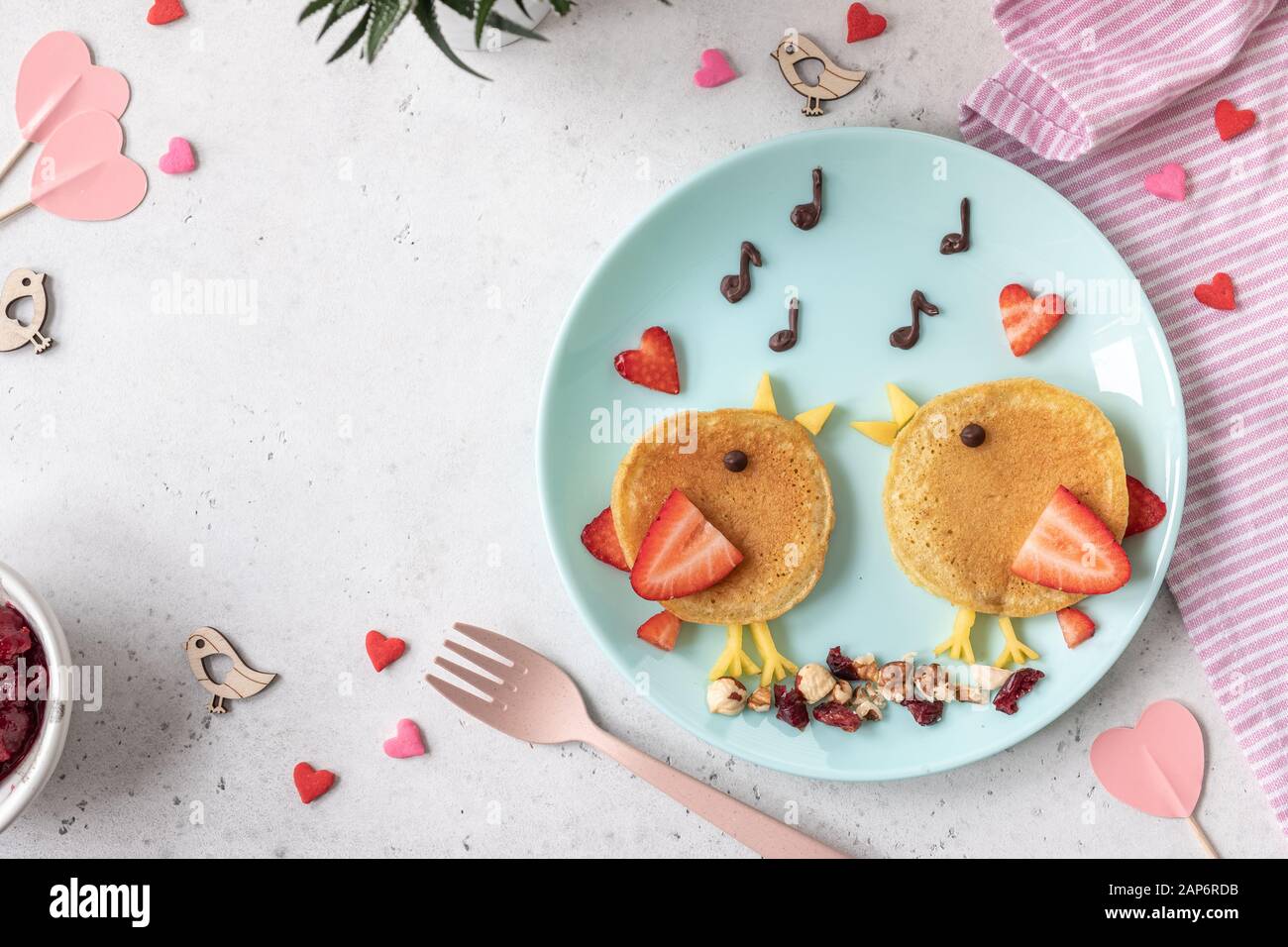 Creative idea for kids breakfast - funny pancakes shaped cute birds ...