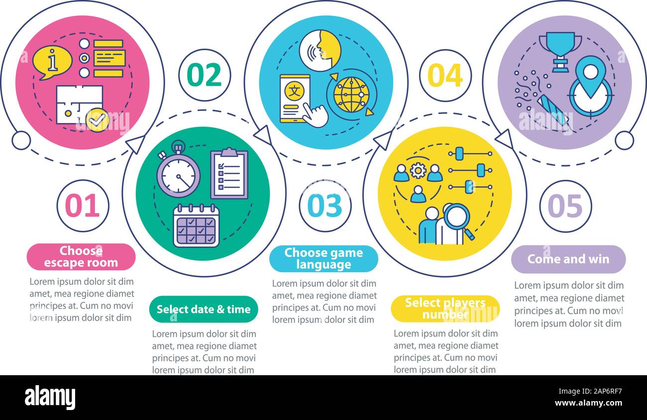Escape room booking vector infographic template. Choose quest date ...