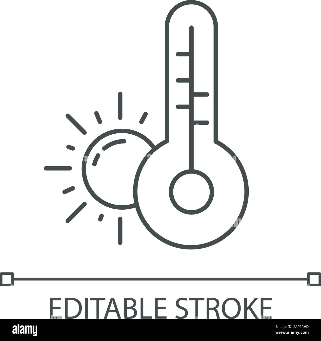 Weather forecast linear icon. Anticyclone. Sun and thermometer ...