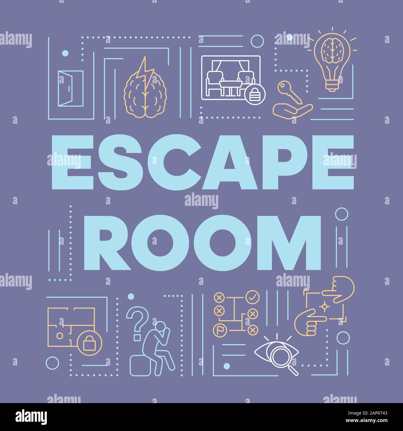 Escape room violet word concepts banner. Solving problems, mysteries ...