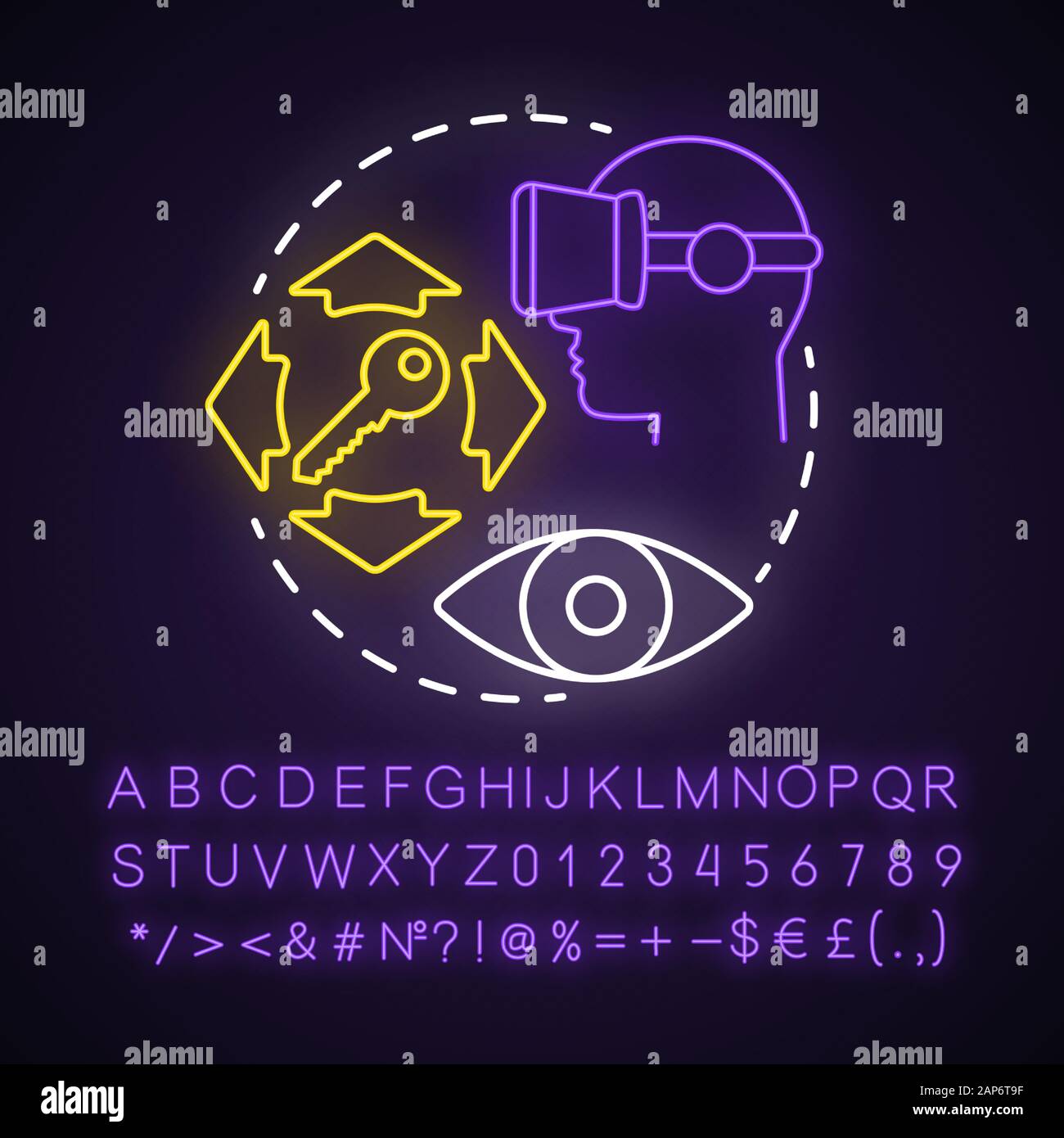 Vr escape room neon light concept icon. Virtual reality idea. Glowing ...