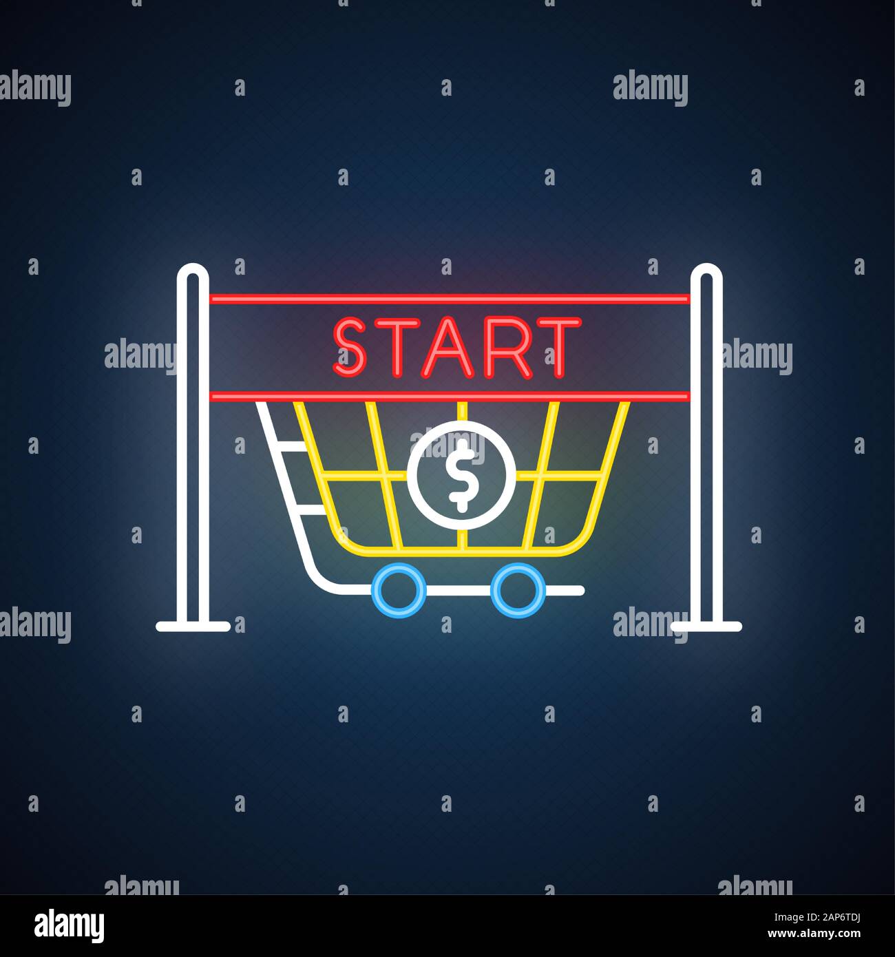 Start selling neon light icon. Store opening. Waiting for buyers ...