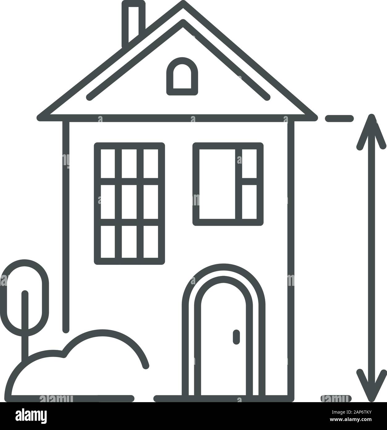 High ceilings house linear icon. Two storey home exterior. Townhouse ...