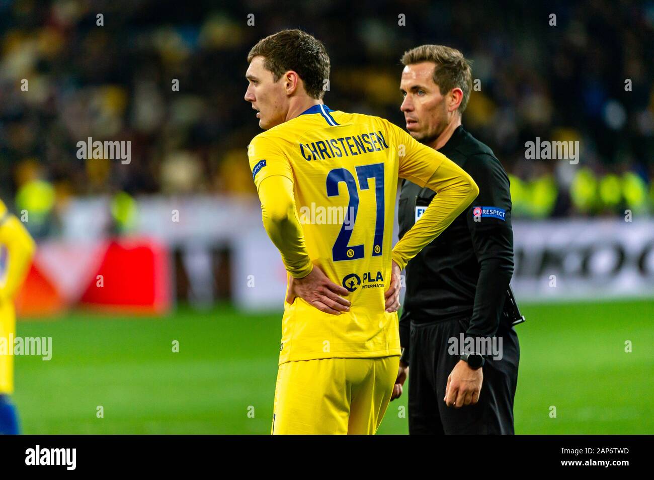Kiev - Mar 14, 2019: Andreas Christensen 27. Dynamo Kyiv - Chelsea ...