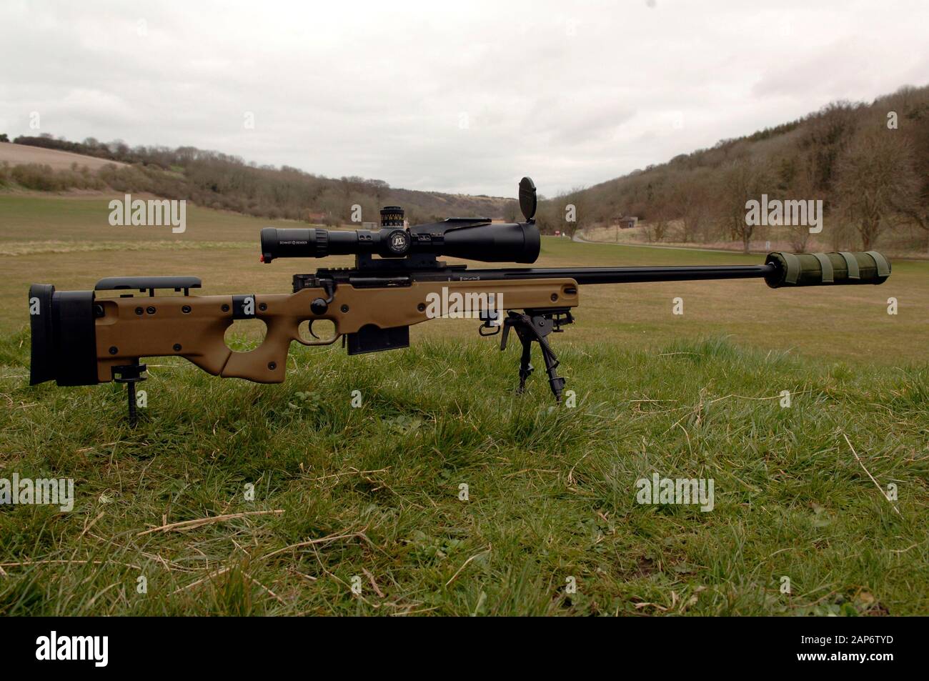 British Infantryman with a long range sniper rifle L115A3 which has a ...