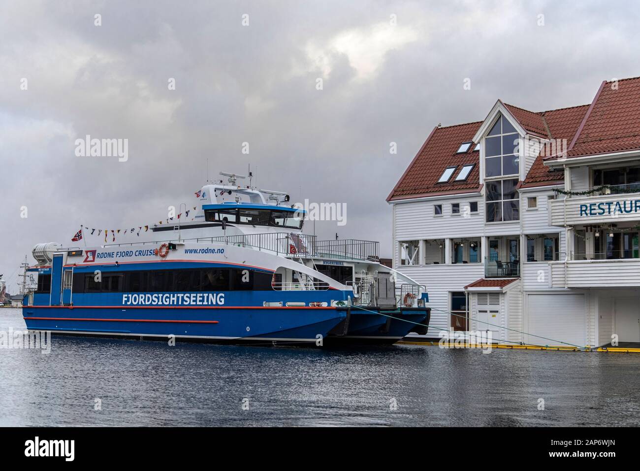 High speed passenger catamaran Rygertroll in the port of Bergen, Norway ...