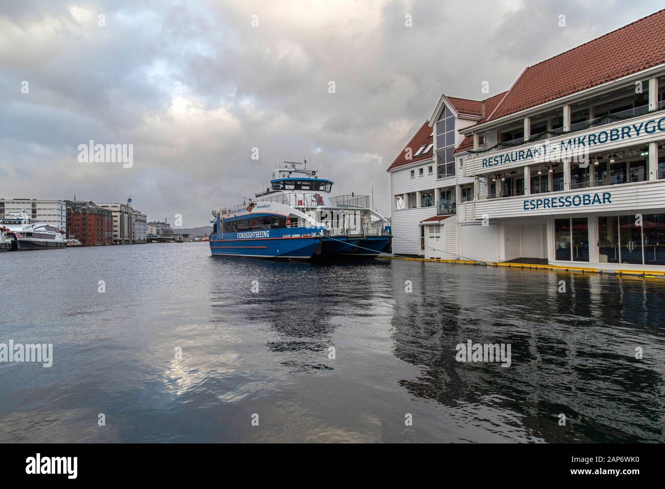 High speed passenger catamaran Rygertroll in the port of Bergen, Norway ...