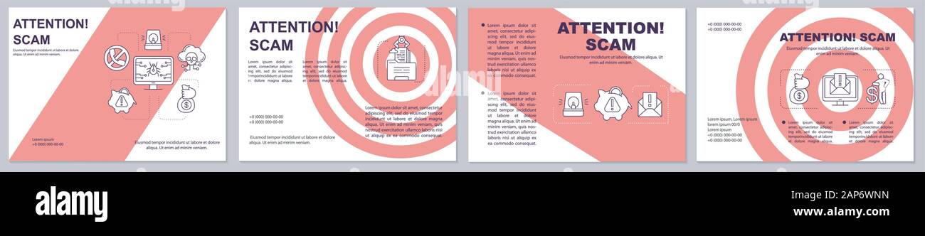 Attention scam red brochure template. Fraud warning flyer, booklet ...