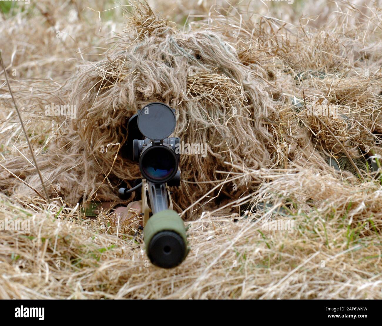 British Infantryman with a long range sniper rifle L115A3 which has a ...
