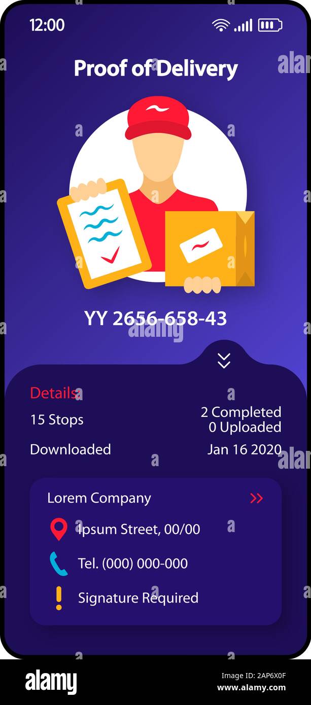 Proof of delivery smartphone interface vector template. Mobile app page ...