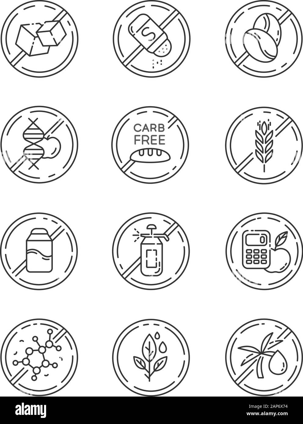 Product free ingredient linear icons set. No paraben, lactose. Non ...