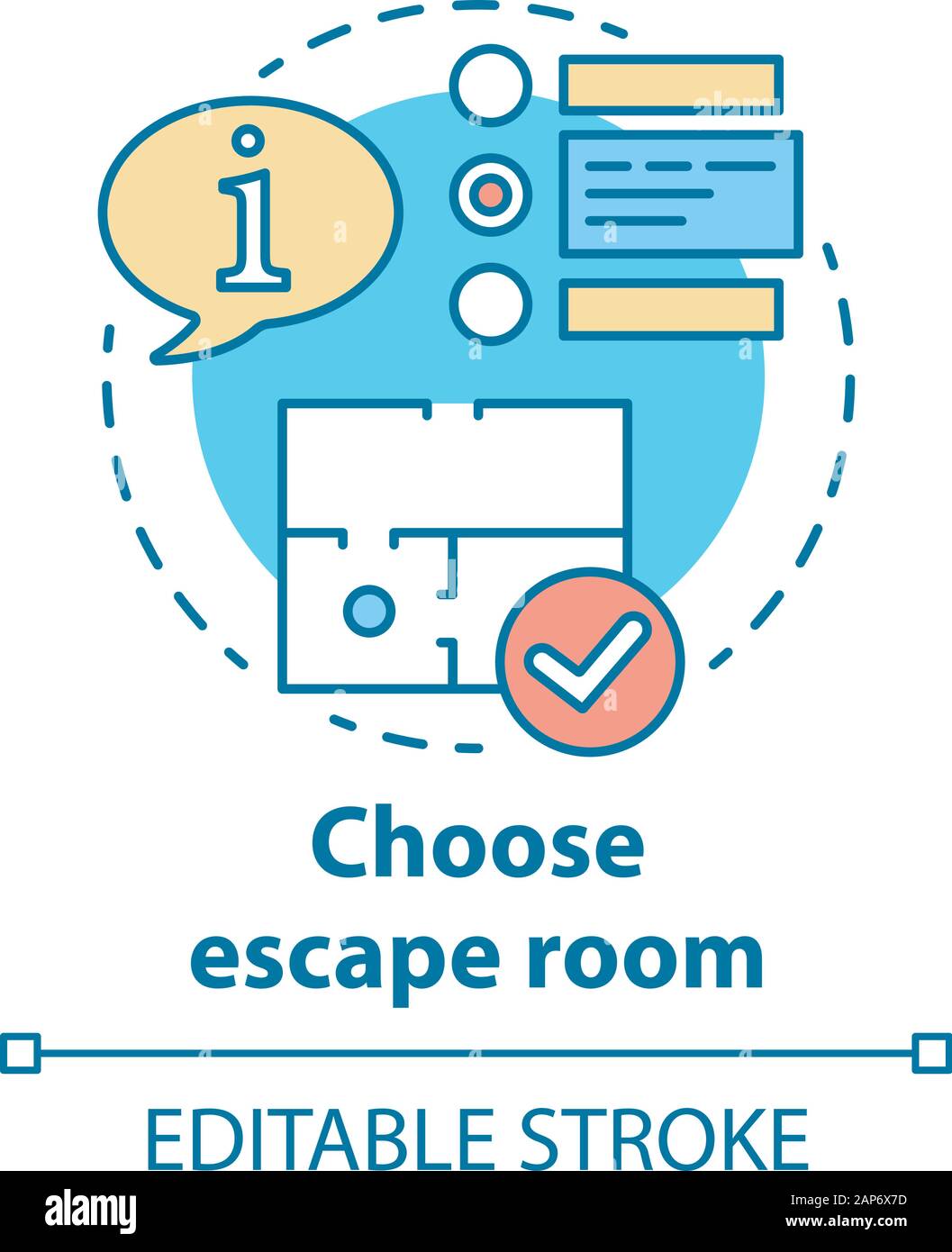 Choose escape room concept icon. Select quest type idea thin line ...