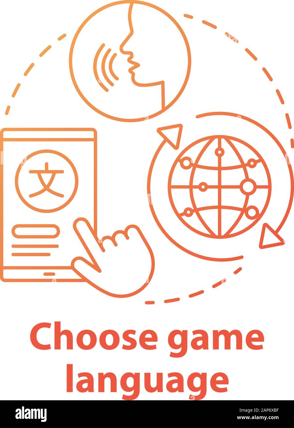 Choose game language red gradient concept icon. Select quest ...