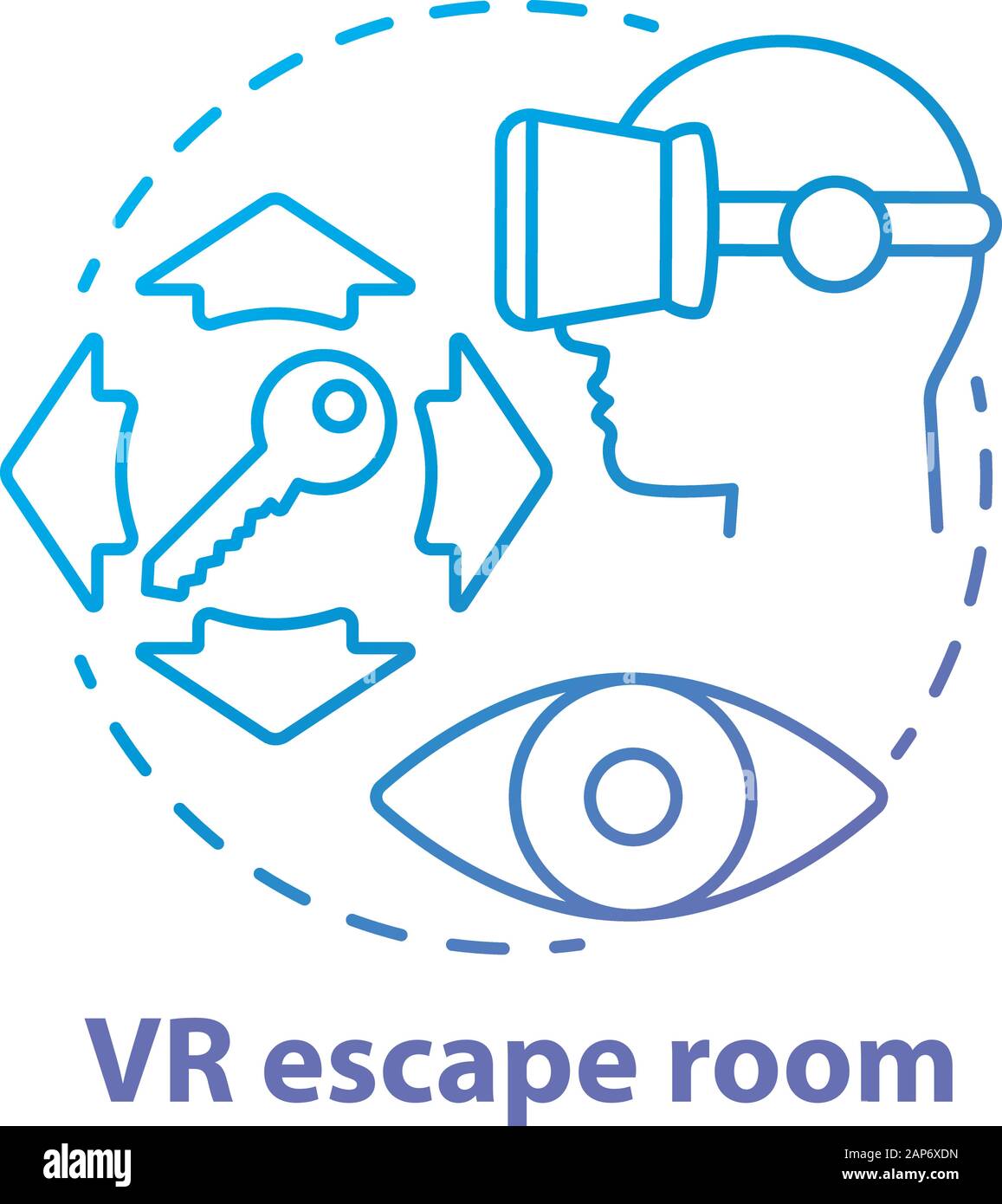 Vr escape room blue concept icon. Modern virtual reality quest idea ...