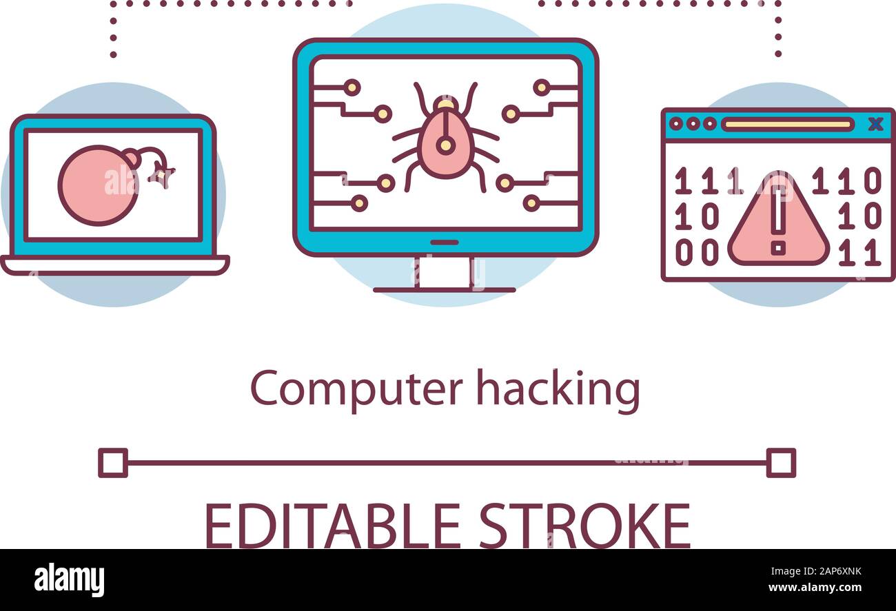 Computer hacking concept icon. Cyber attack idea thin line illustration ...