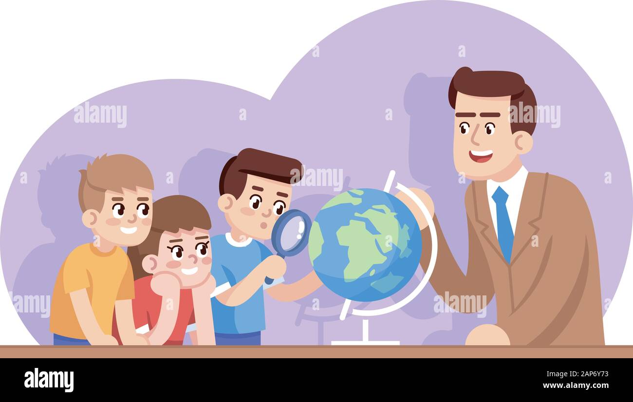 Geography lesson flat vector illustration. Extracurricular activity ...