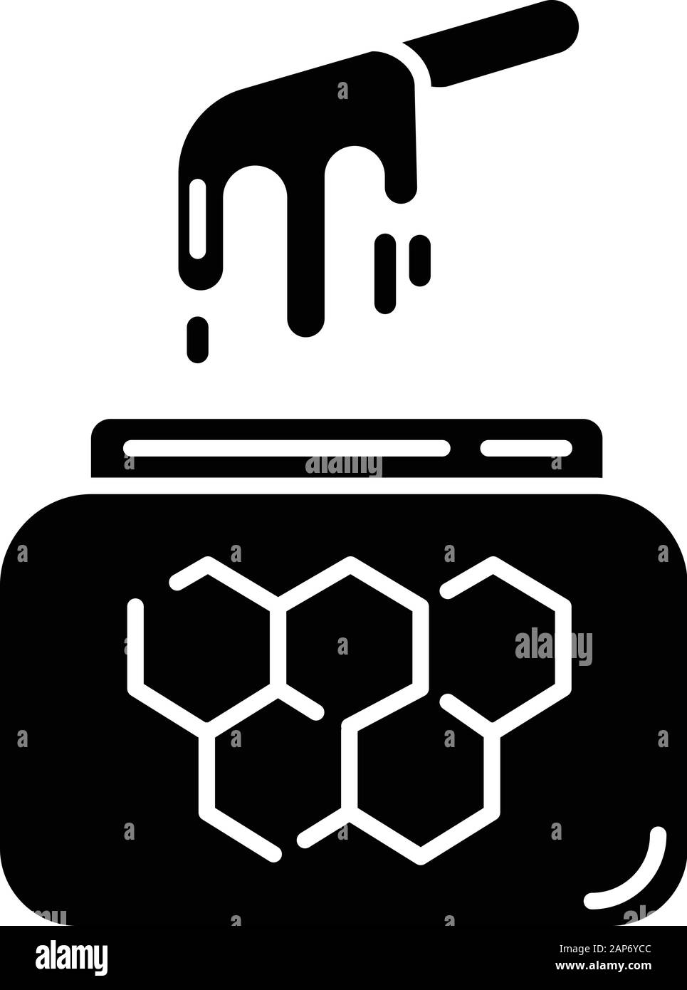 Honey waxing glyph icon. Natural soft cold wax in jar with spatula ...