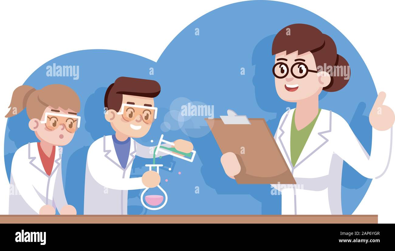 Chemical club for children flat vector illustration. Advanced chemistry ...