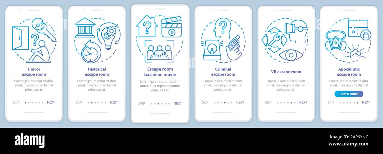 Escape Room Types Blue Gradient Onboarding Mobile App Page Screen With