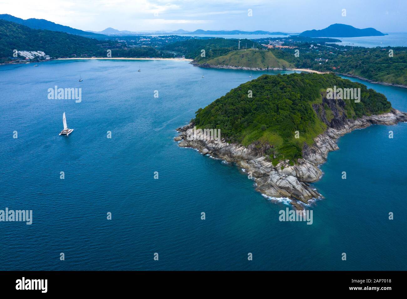 Aerial island view of Ko Man, Thailand. View Amazing view to Catamaran ...