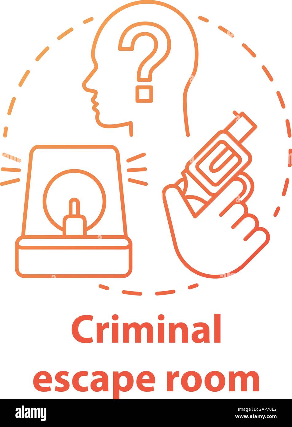 Criminal escape room red gradient concept icon. Crime theme quest idea ...
