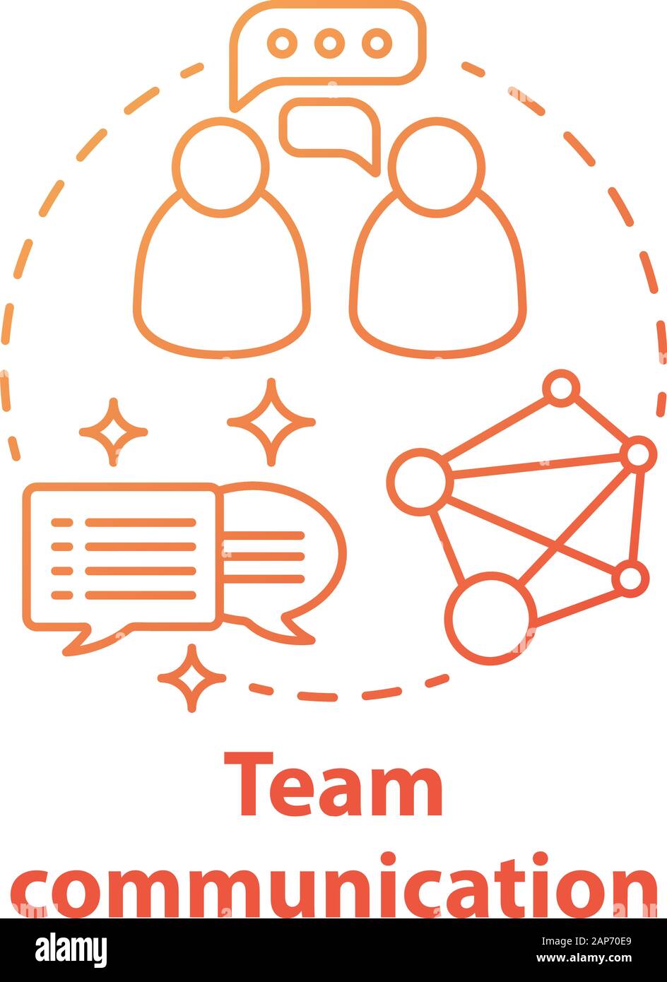 Team communication red gradient concept icon. Teamwork idea thin line ...