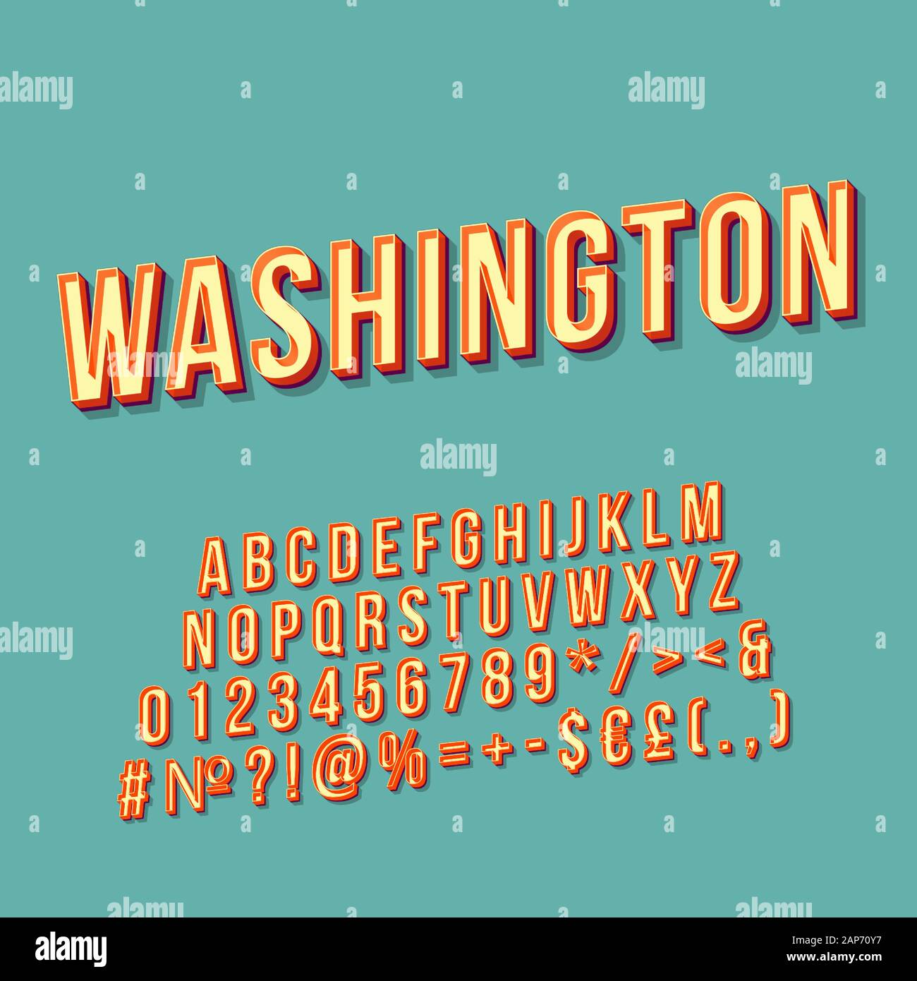 Washington vintage 3d vector lettering. Retro bold font, typeface. Pop ...